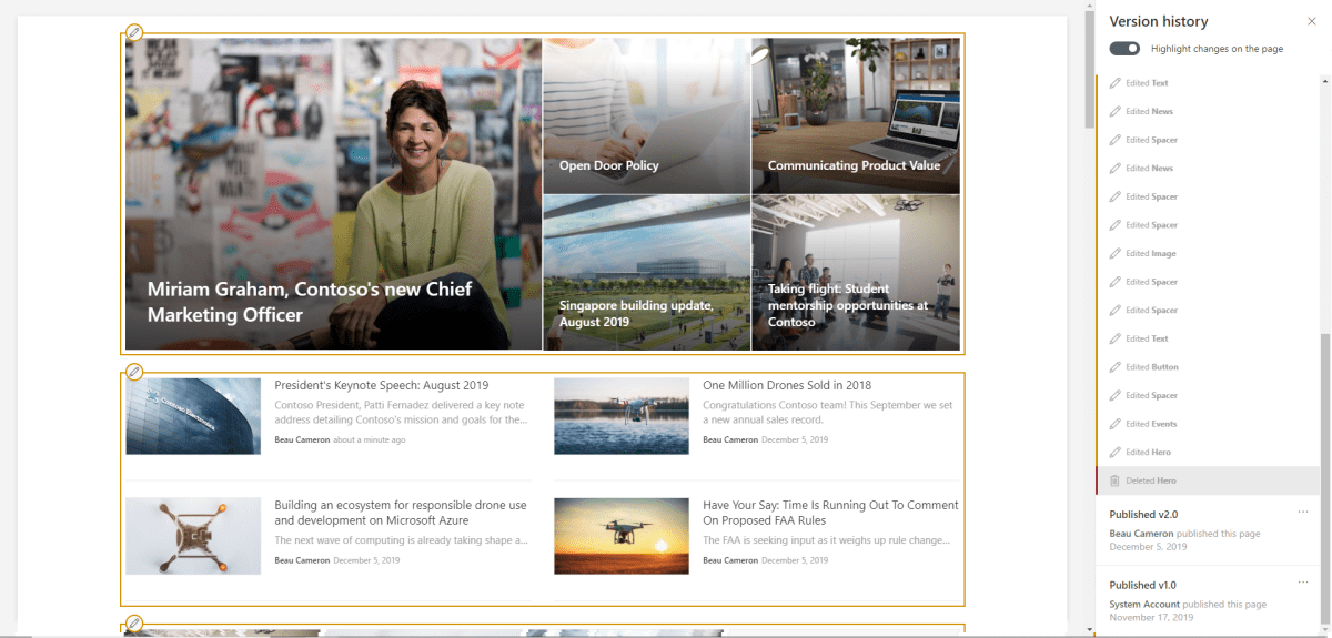 Diagnosing changes with the Modern SharePoint page version history ...